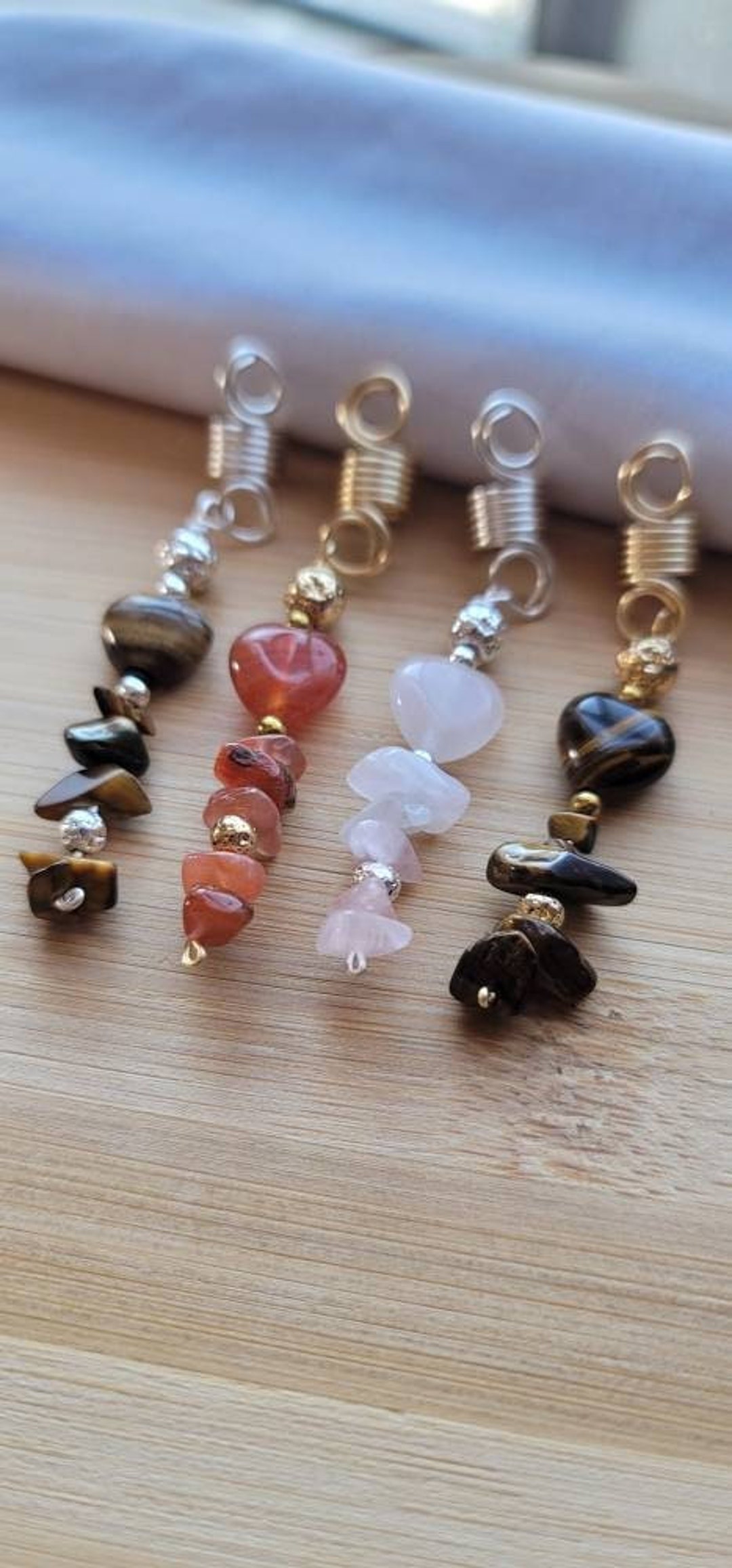 Tiger Eye Crystal & Lava Stone Loc Jewelry, Copper Hair Beads ...