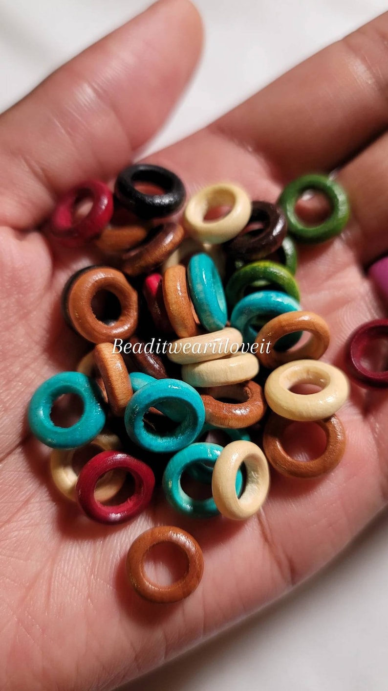 CLEARANCE 10 Piece Wood Loc Beads, 6mm Wide Hole Dread Beads, Dreadlock ...