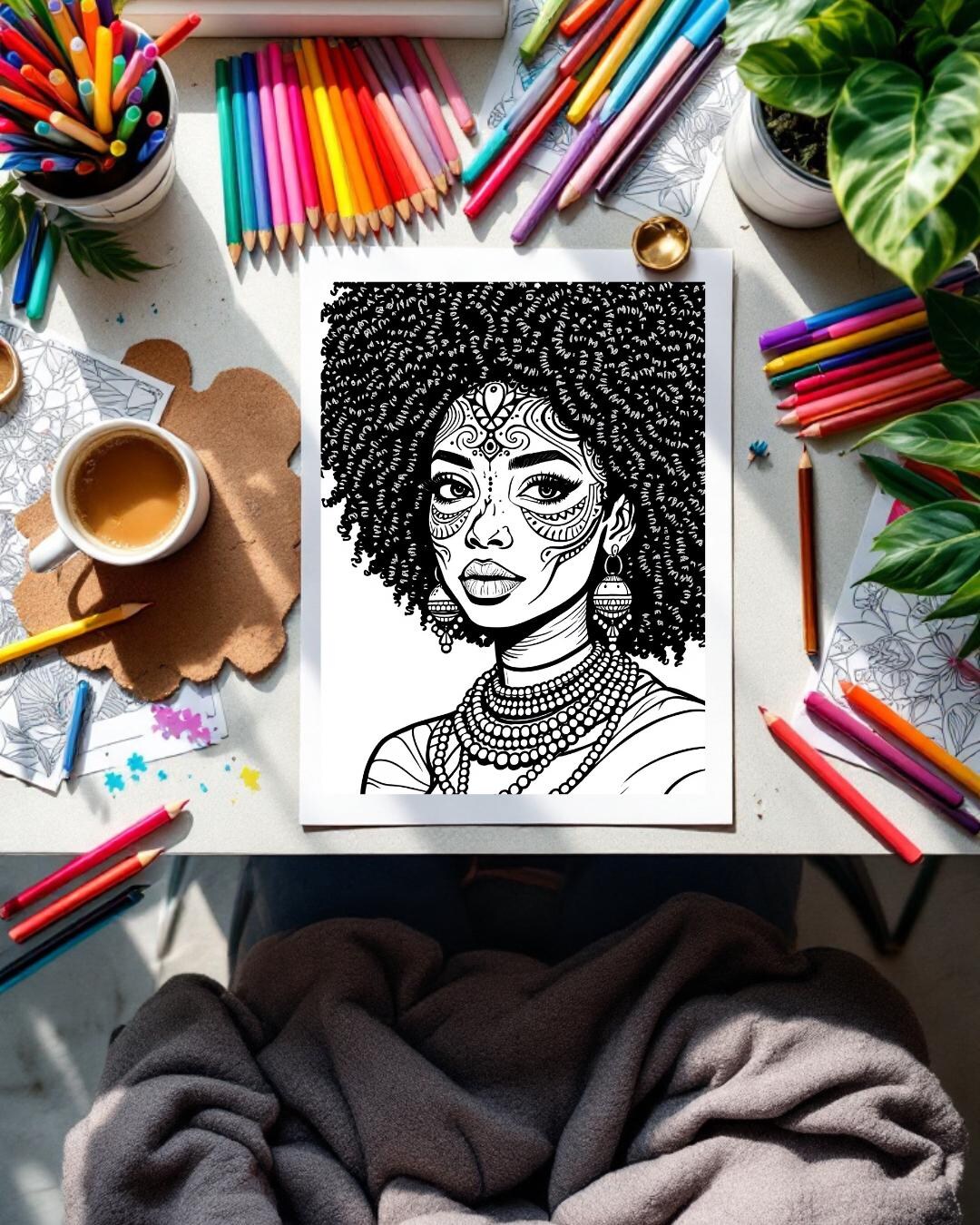 5 Coloring Pages, Afrocentric Tribal Black Women Coloring Page, African ...