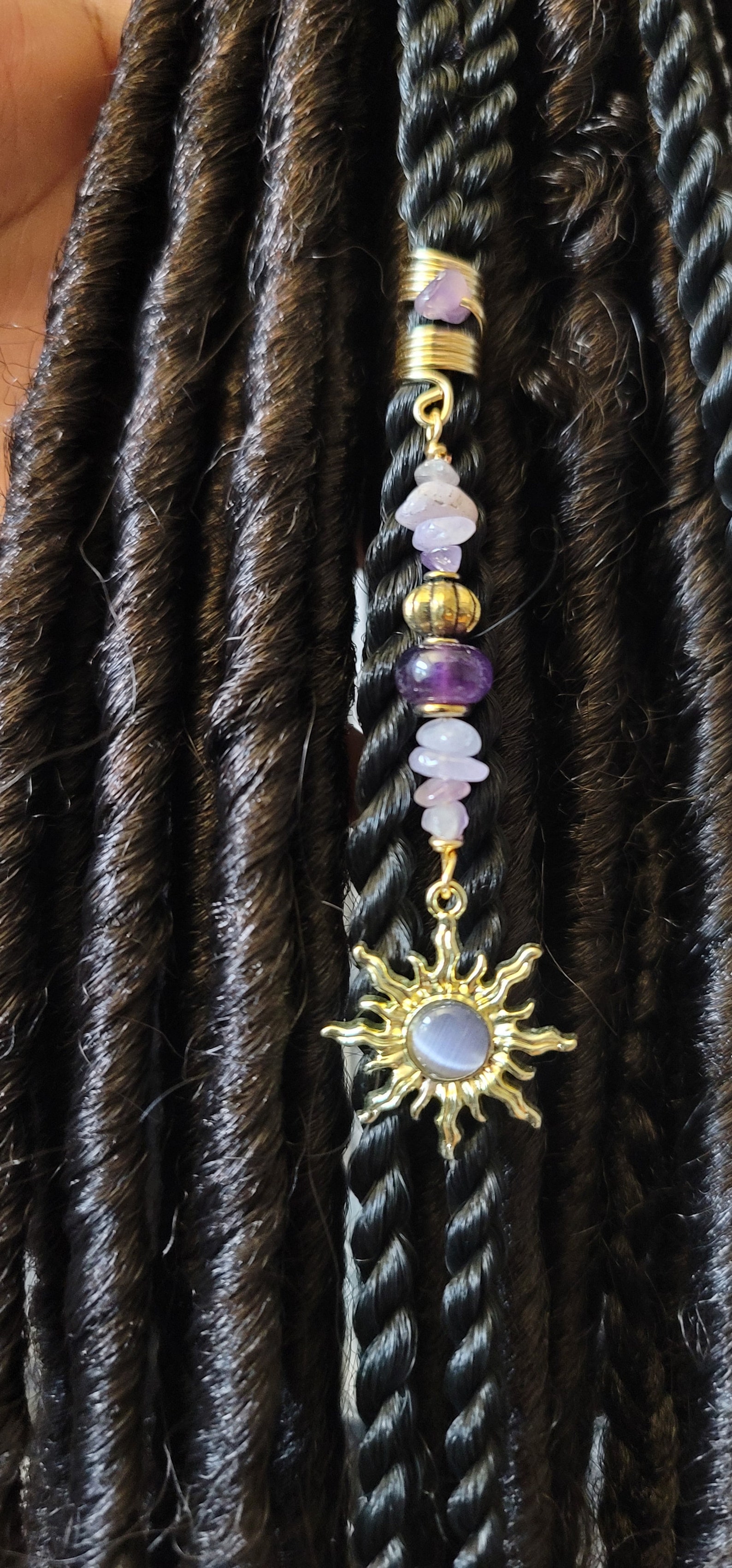 Amethyst Crystal Loc Jewelry, Gold Sun Copper Hair Beads, Natural Stone ...
