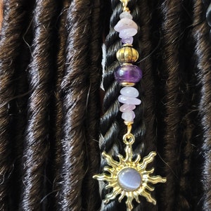 Amethyst Crystal Loc Jewelry, Gold Sun Copper Hair Beads, Natural Stone ...