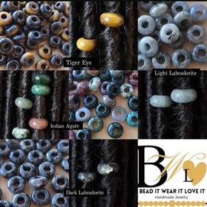 6mm Wide Big Hole Gemstone Loc Beads, Dreadlock Hair Accessories, Beads ...