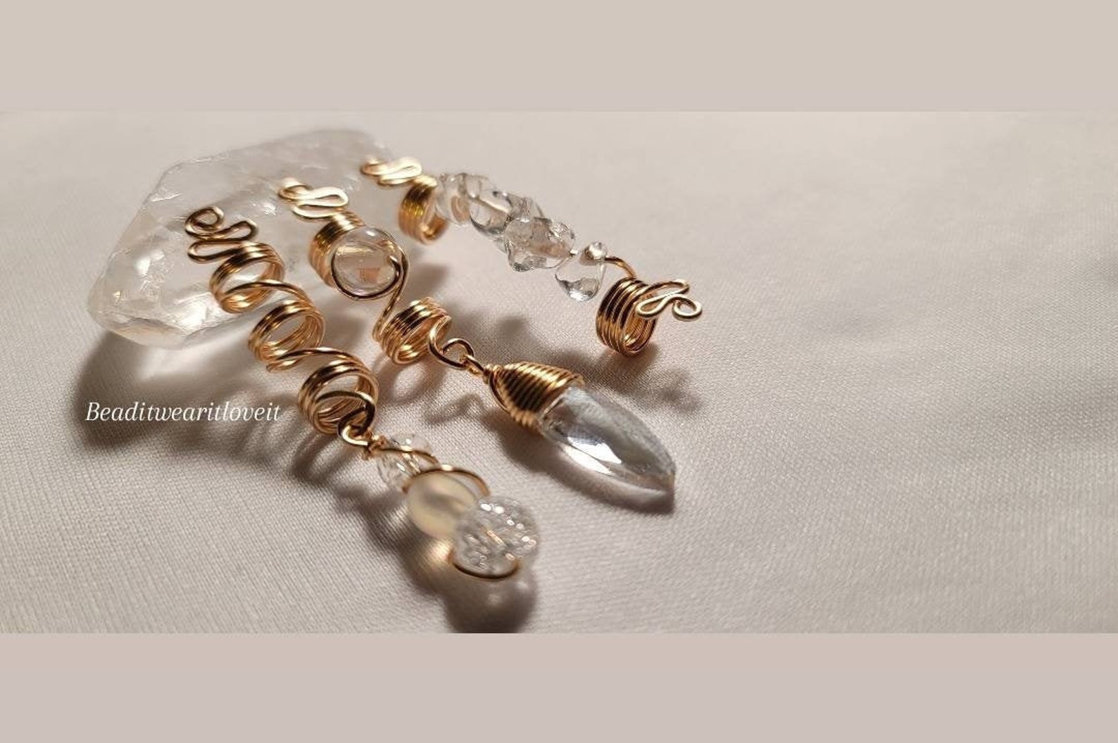 3 Pcs Quartz Crystal Loc Jewelry Set. Dreadlock Hair Accessories, Beads ...