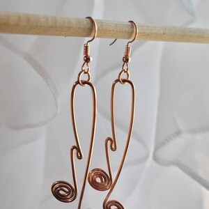 Abstract Spiral Copper Earrings, Wire Wrapped Dangle Earrings, Copper ...