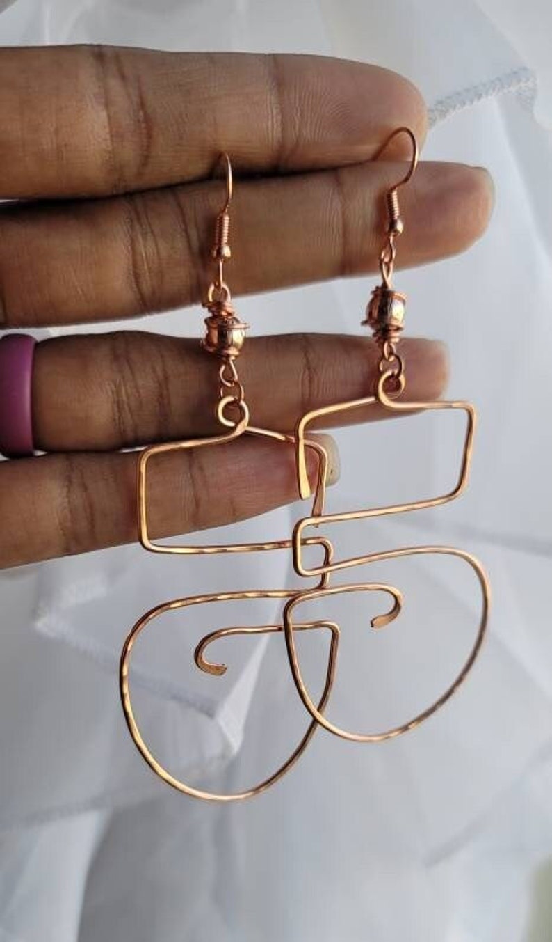 Ancient Symbol Inspired Copper Wire Wrapped Earrings Hammered - Etsy