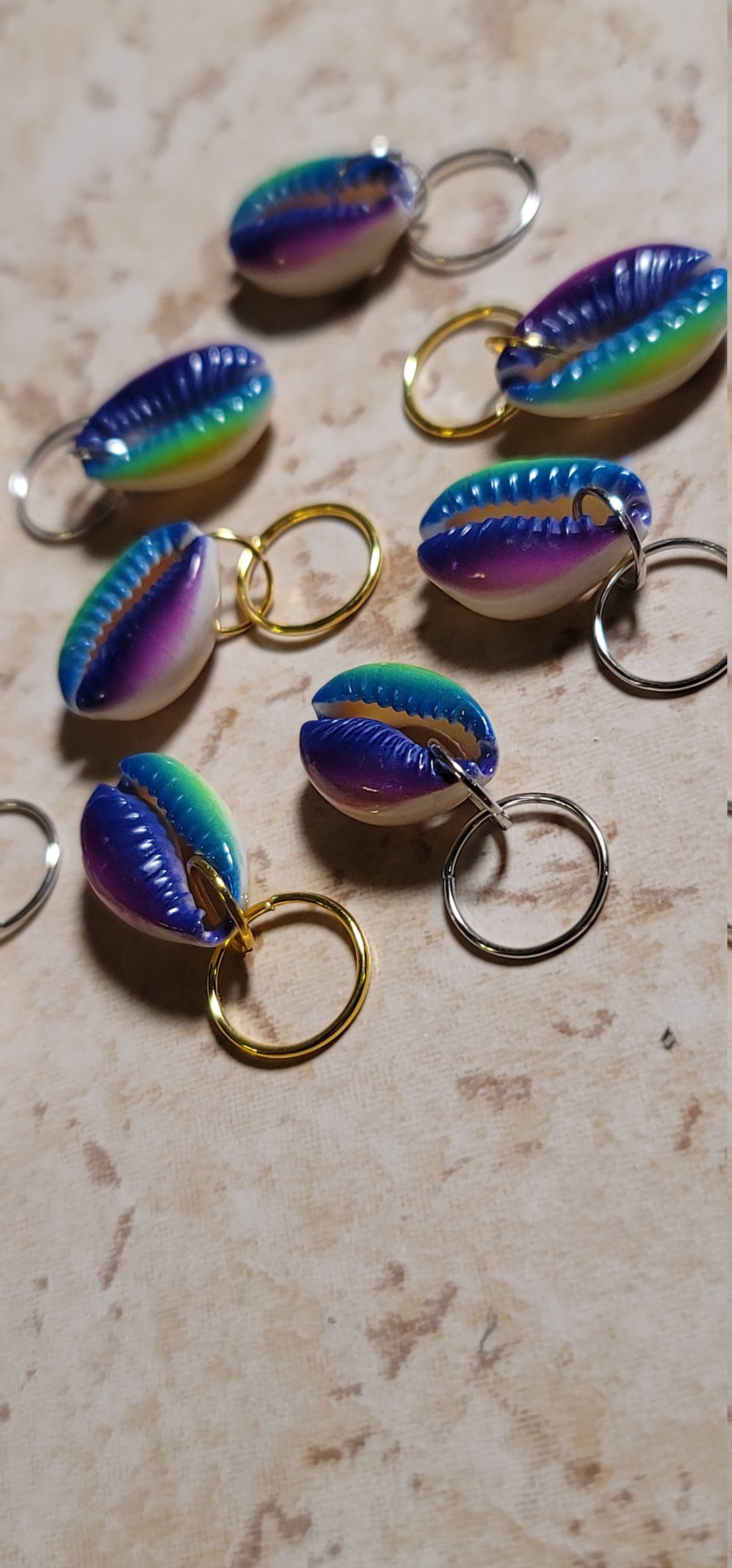 5x Regenbogen Bedruckte Natürliche Kauri Muschel Haarringe, Dread ...