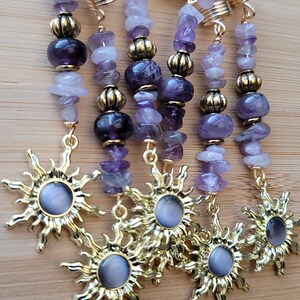 Amethyst Crystal Loc Jewelry, Gold Sun Copper Hair Beads, Natural Stone ...