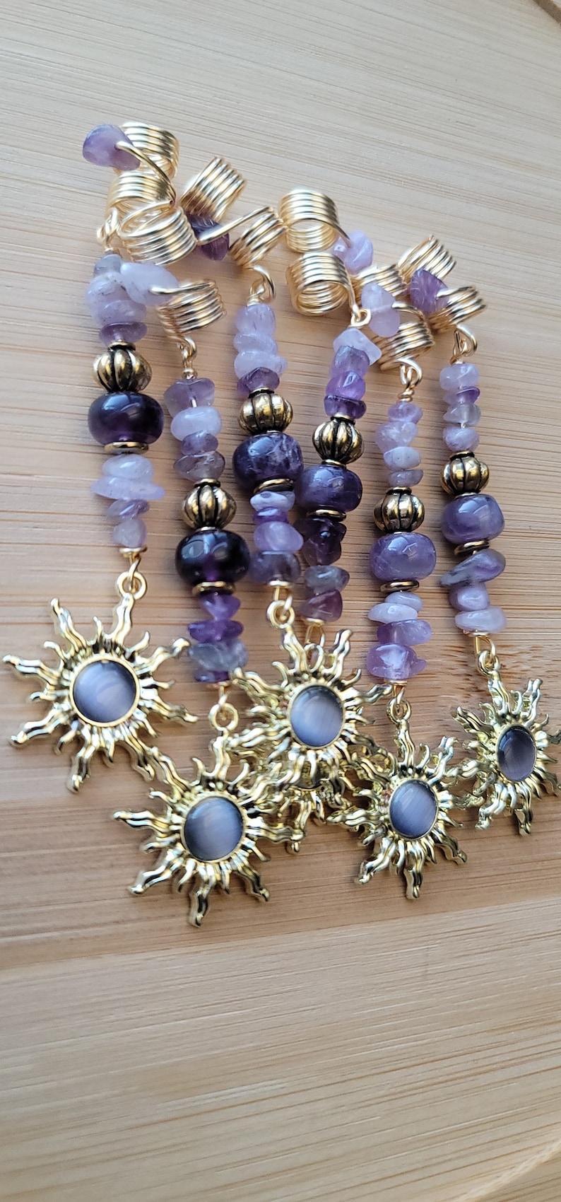 Amethyst Crystal Loc Jewelry, Gold Sun Copper Hair Beads, Natural Stone ...