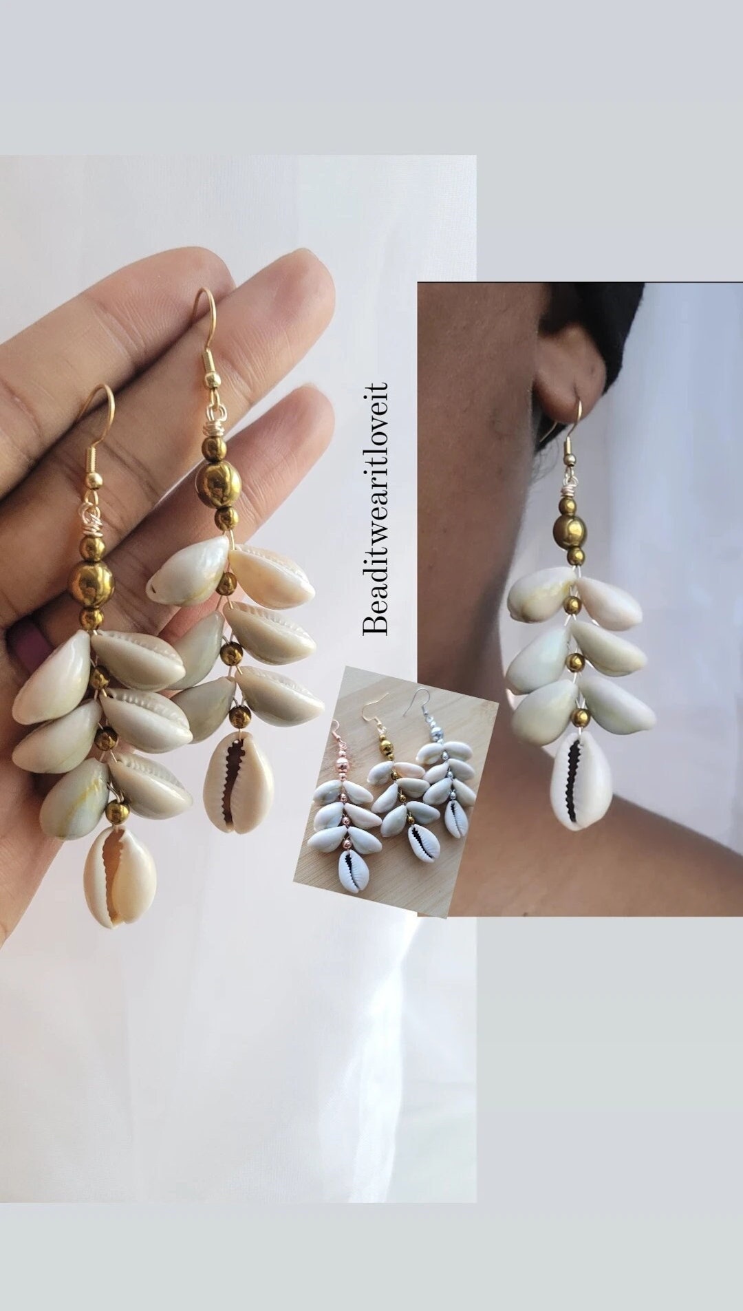 Afrocentric Cowrie Shell & Hematite Crystal Earrings, Wire Wrapped ...