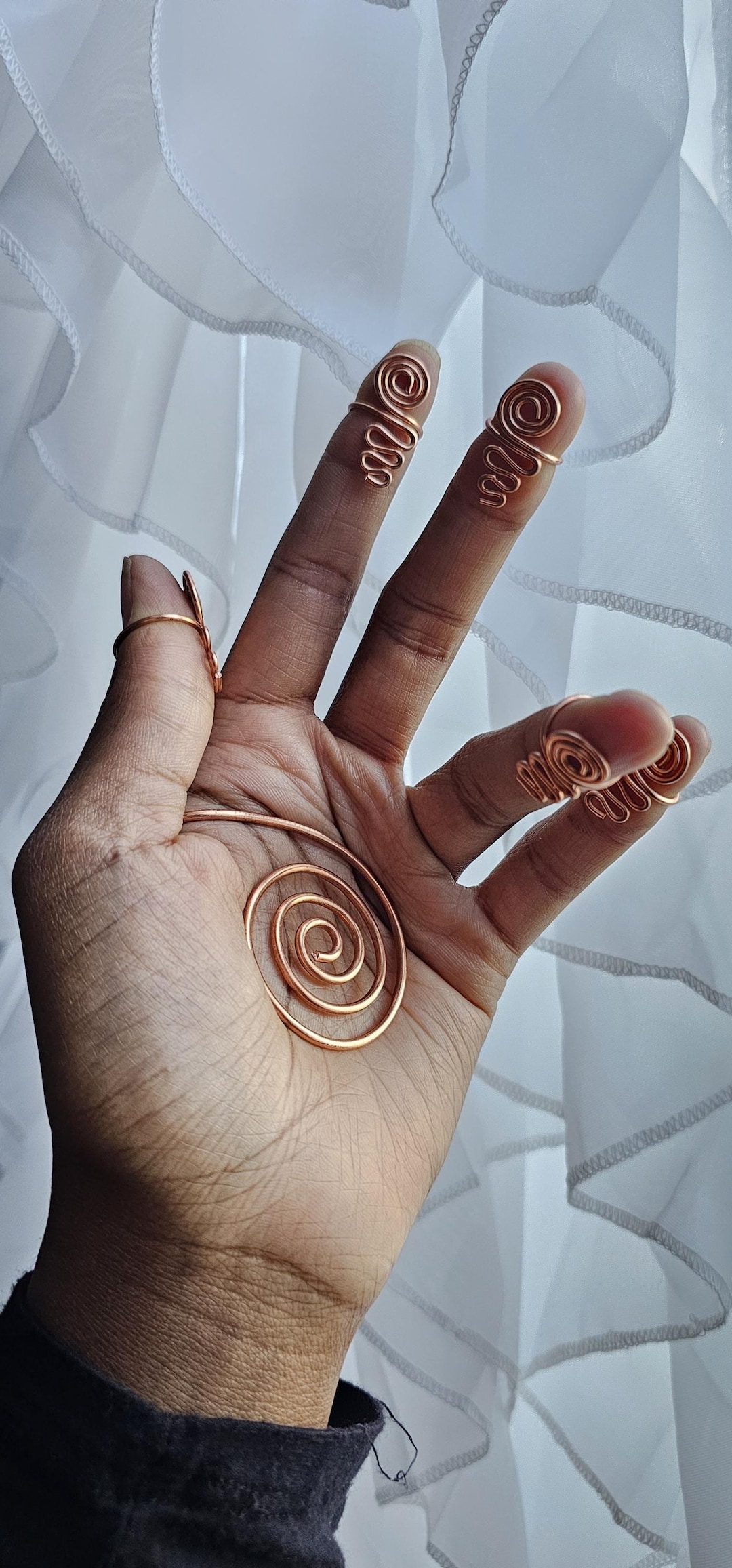 Copper Finger Tip Rings, Set of 5 Ring Set, Wire Wrapped Adjustable - Etsy