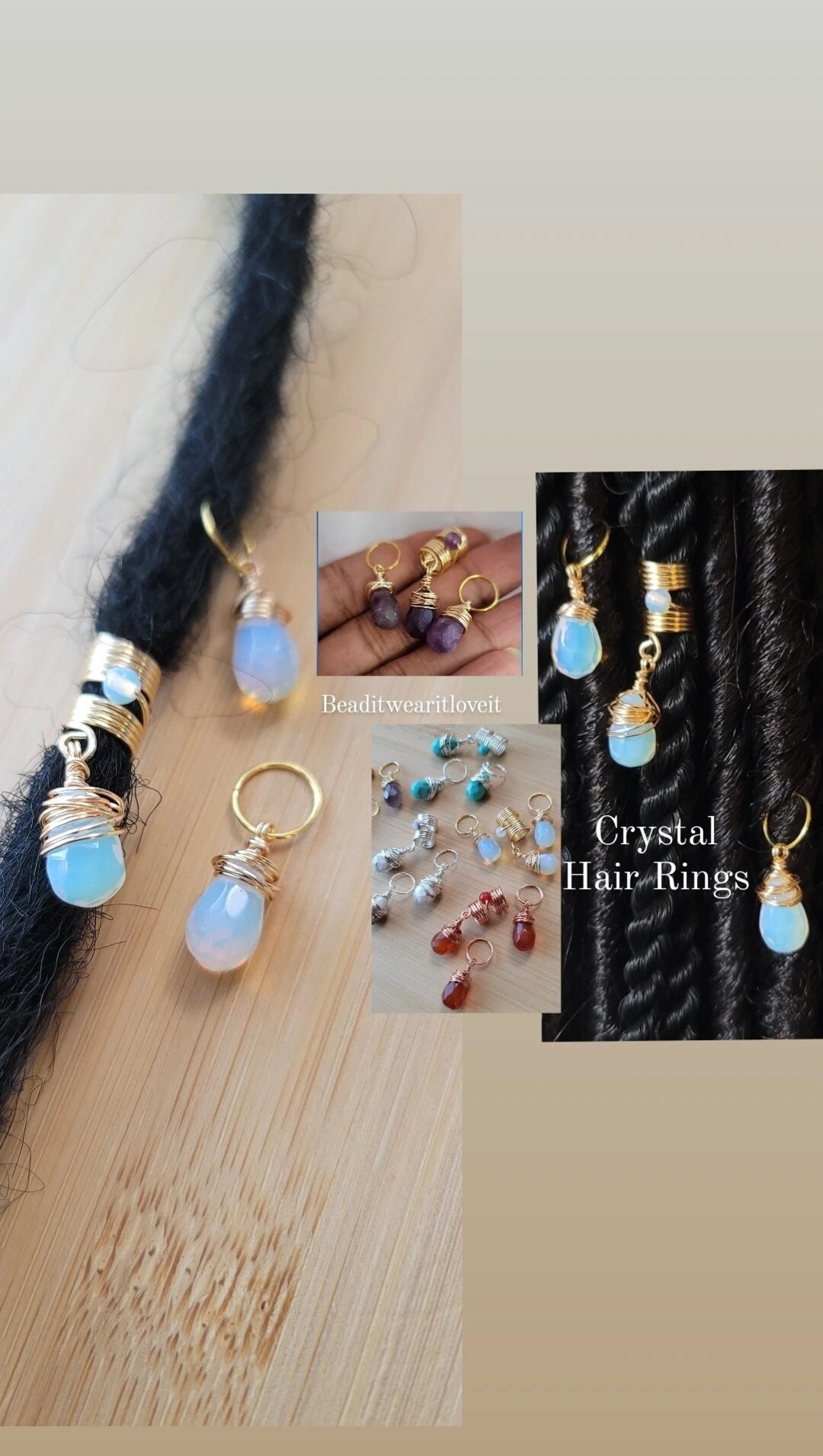3 Piece Crystal Loc Jewelry Set. Dreadlock Hair Ring Accessories, Beads ...