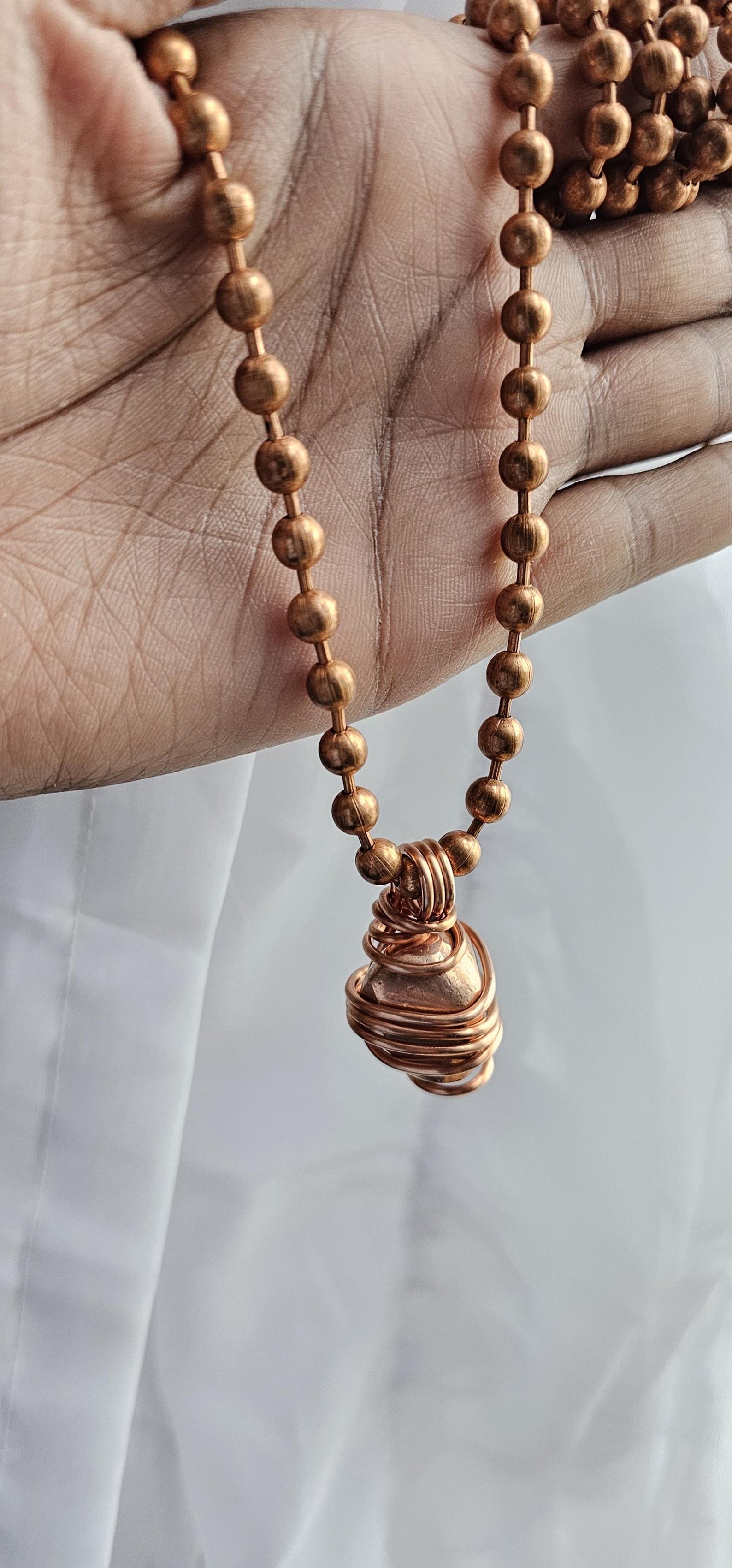 Copper Pendant Chunky Ball Chain Crystal Necklaces, Gemstone Pendant ...