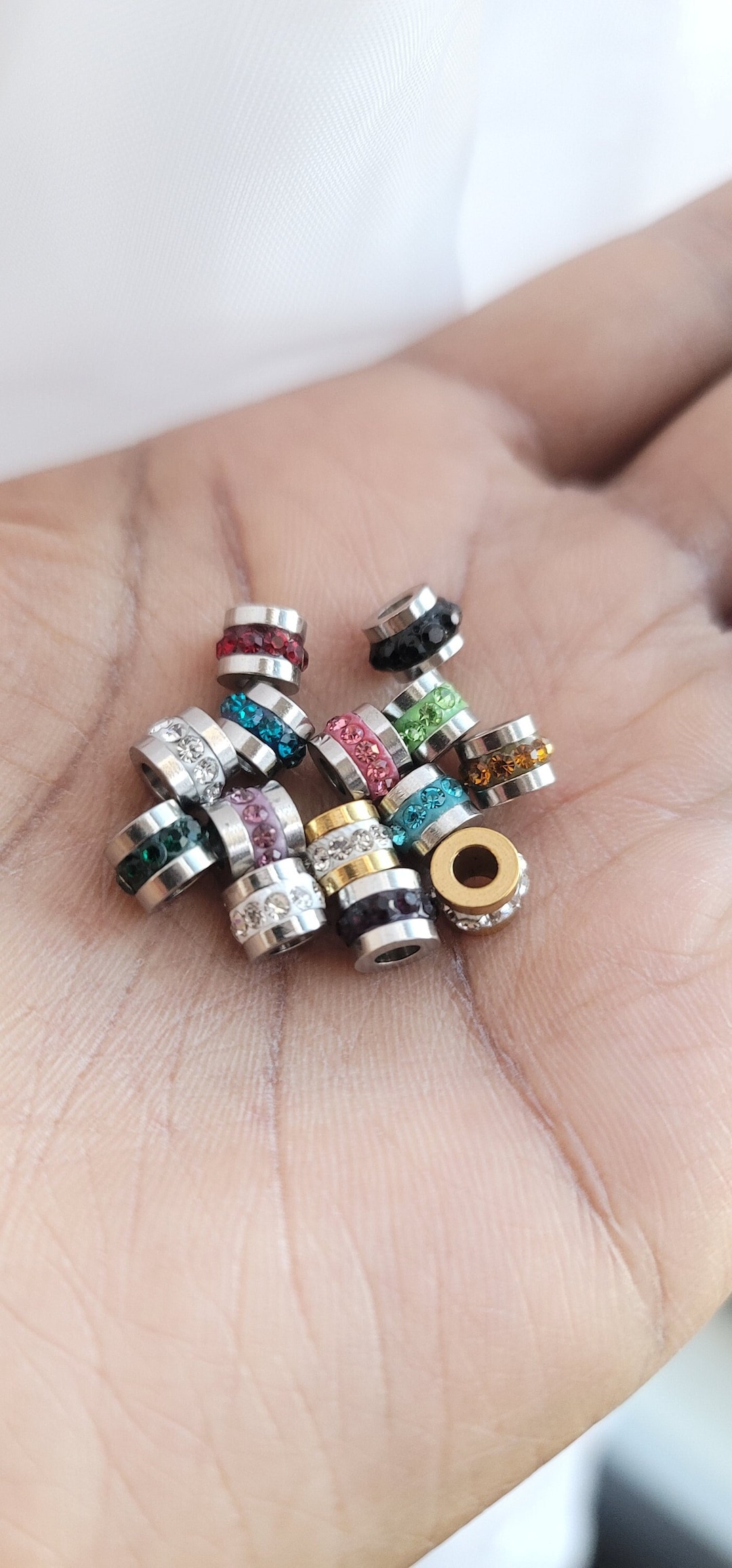 CLEARANCE Set of 2 Rhinestone Stainless Steel Loc Beads and Hair Rings ...
