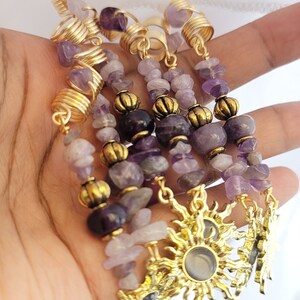Amethyst Crystal Loc Jewelry, Gold Sun Copper Hair Beads, Natural Stone ...