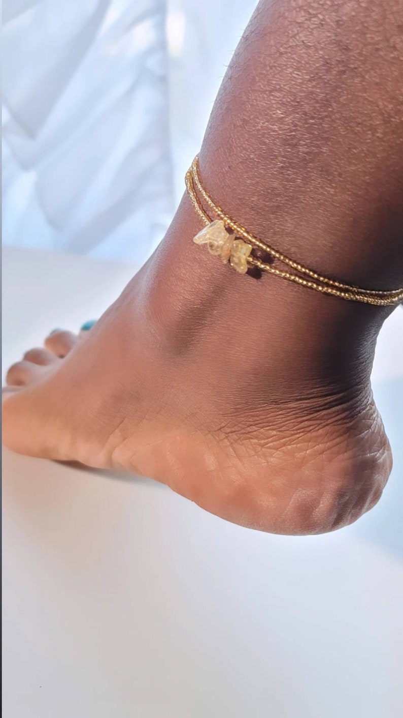 Elastic Gold Beaded Anklet Set Citrine Crystal Ankle - Etsy