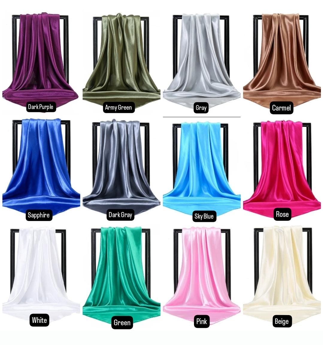 Silky Hair Scarf, Solid Color Multi Functional Satin Scarf, Square Neck ...