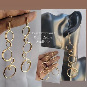 Abstract Bubble Earrings, Copper Wire Wrapped Earrings, Unique Long ...