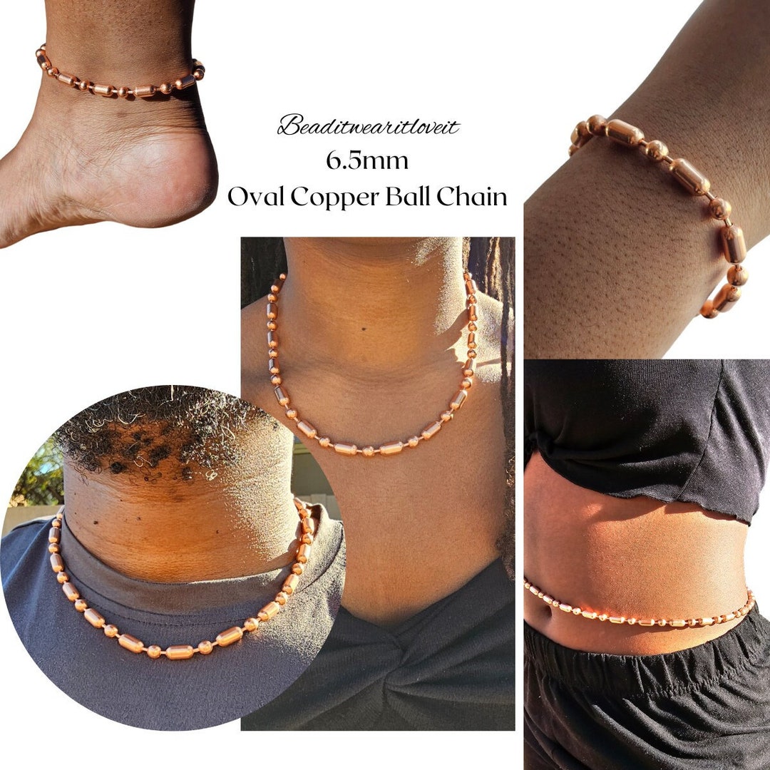 6.3mm Oval Copper Ball Chain, Pure Copper Necklace, Belly Chain, Solid ...