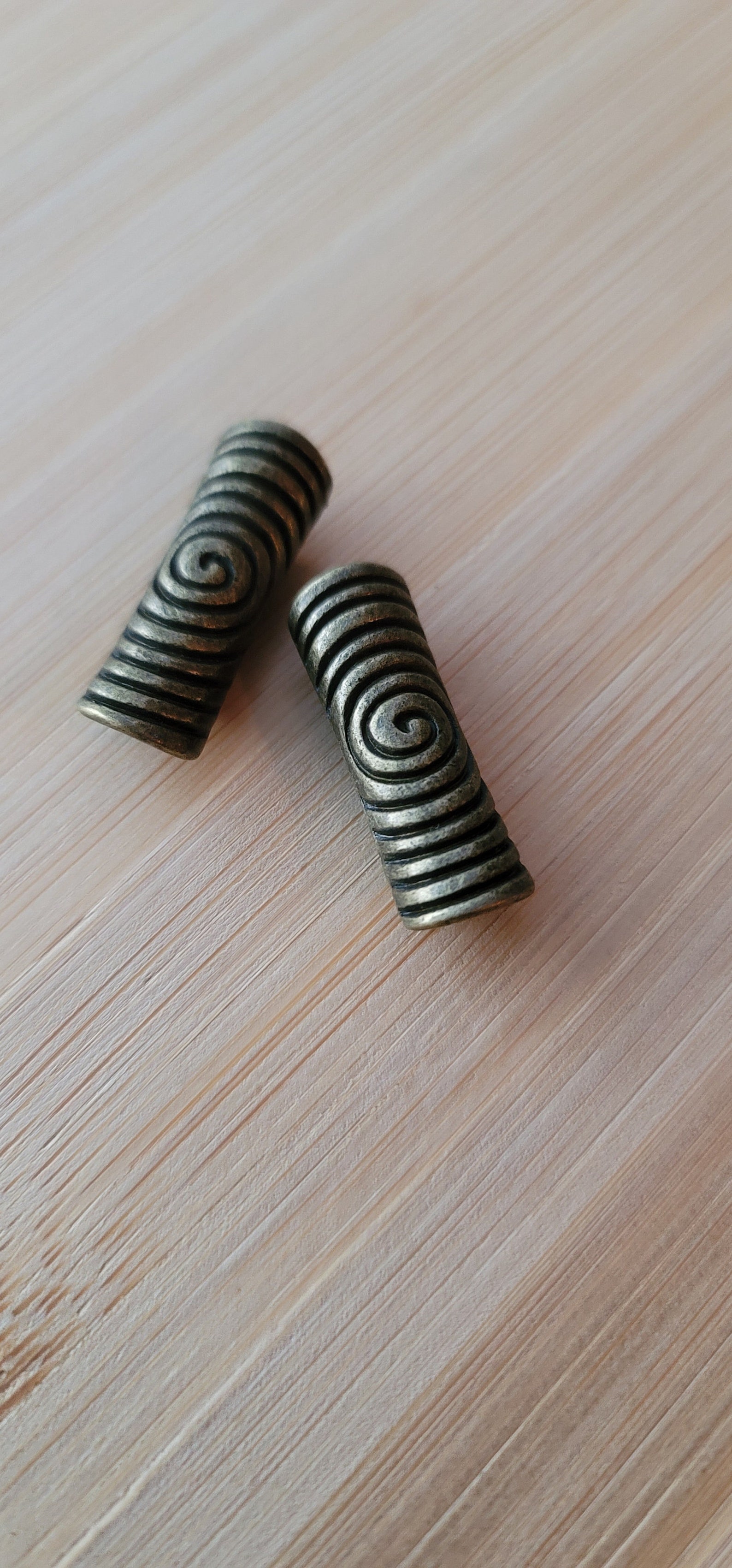 Set of 2 Metal Spiral Loc Beads, Bronze Silver 5mm Hole Hair Beads ...