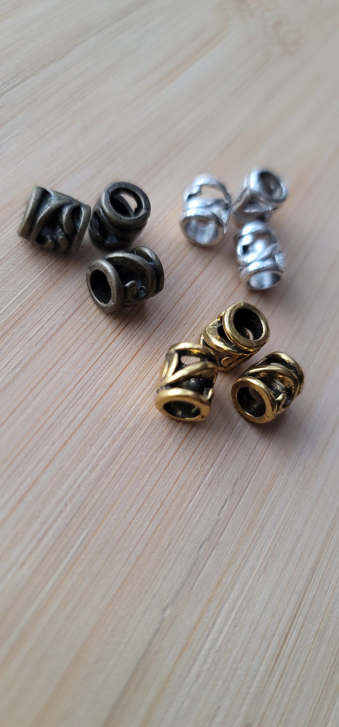 Set of 3 Metal Loc Beads, Gold Bronze Silver 5mm Hole Hair Beads ...