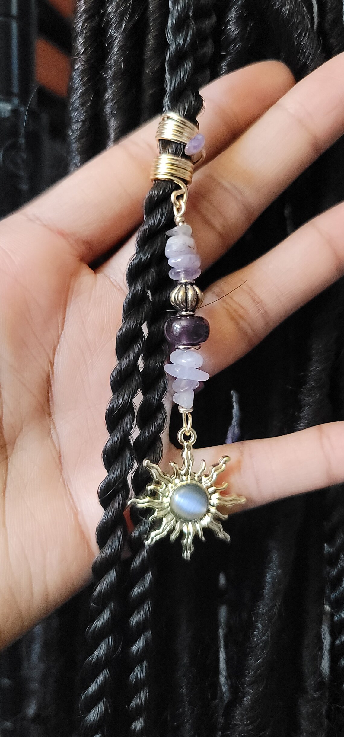 Amethyst Crystal Loc Jewelry, Gold Sun Copper Hair Beads, Natural Stone ...