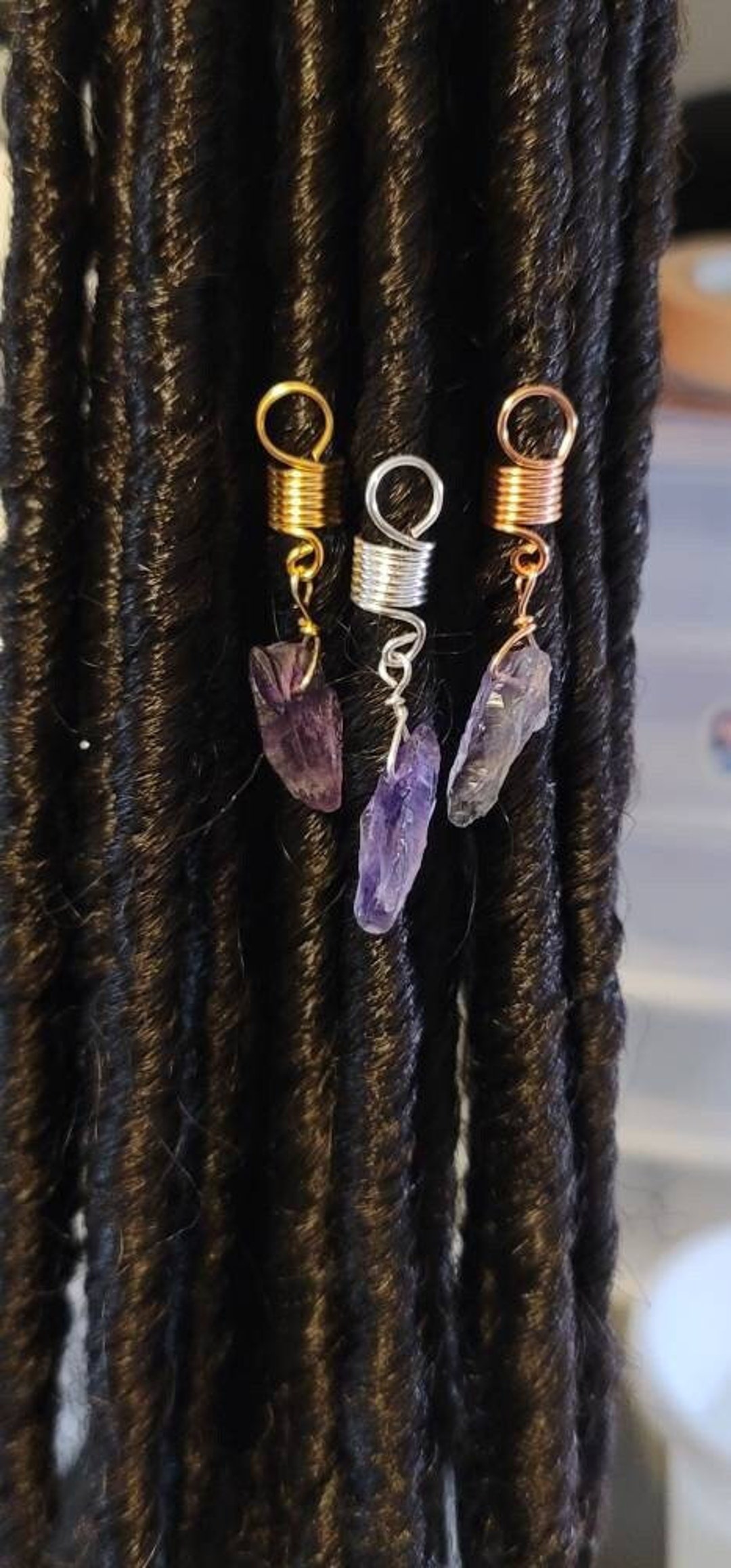 Raw Amethyst Crystal Loc Jewelry Set, Dreadlock Hair Accessories, Beads ...
