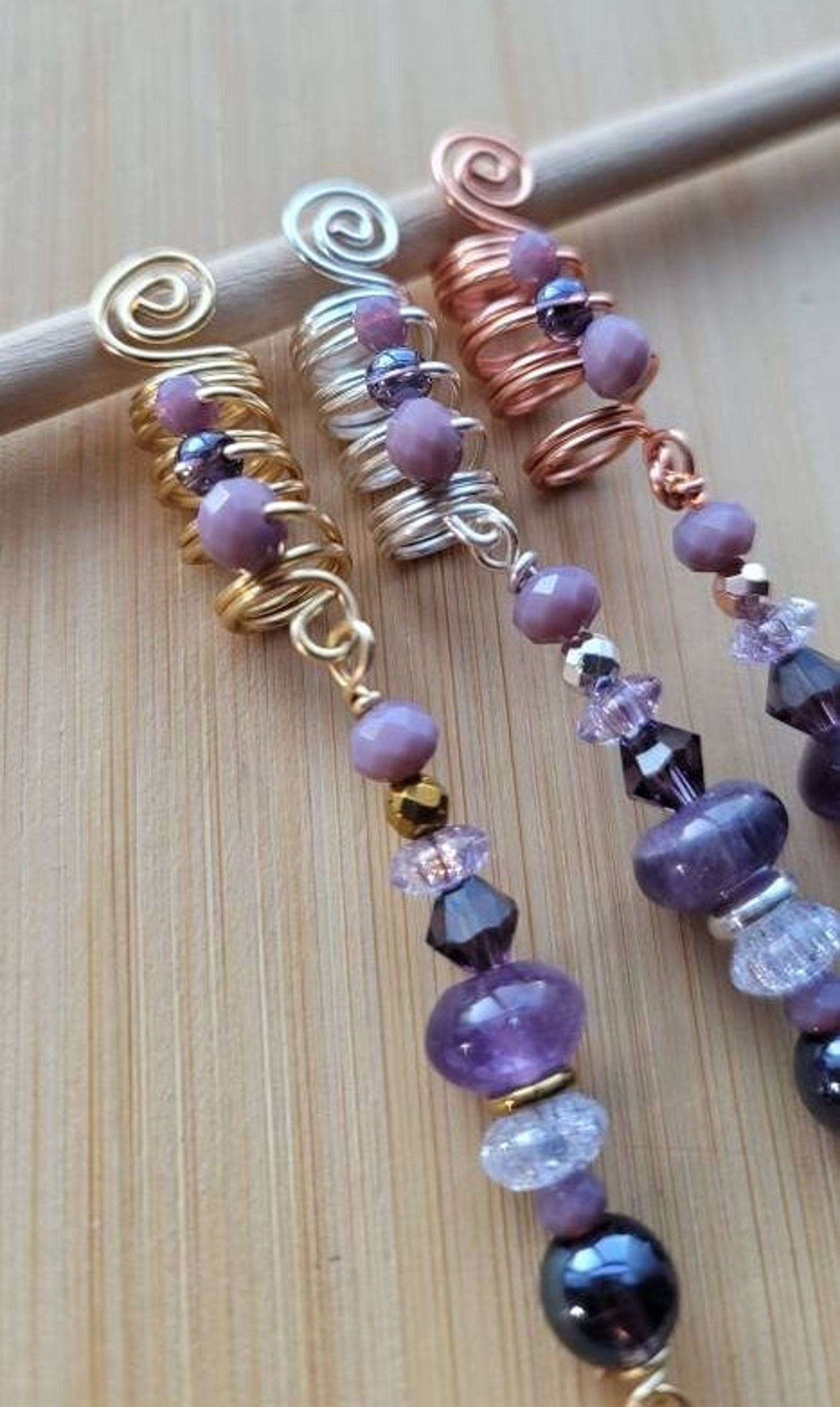 Raw Amethyst Crystal Loc Jewelry. Dreadlock Hair Accessories, Beads for ...