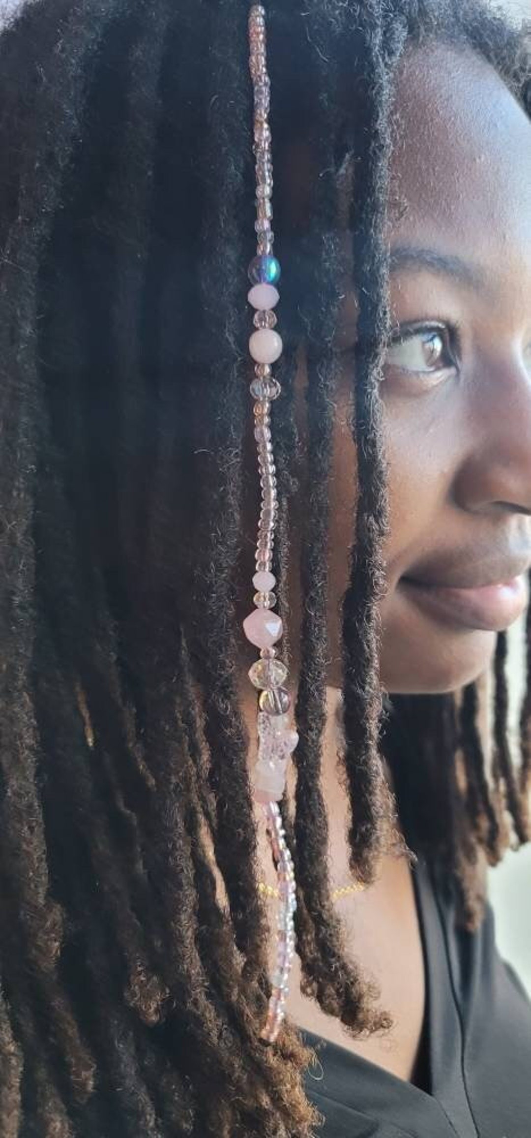 Rose Quartz Beaded Dreadlock Extension, Crystal Loc Jewelry, Dreadlock ...