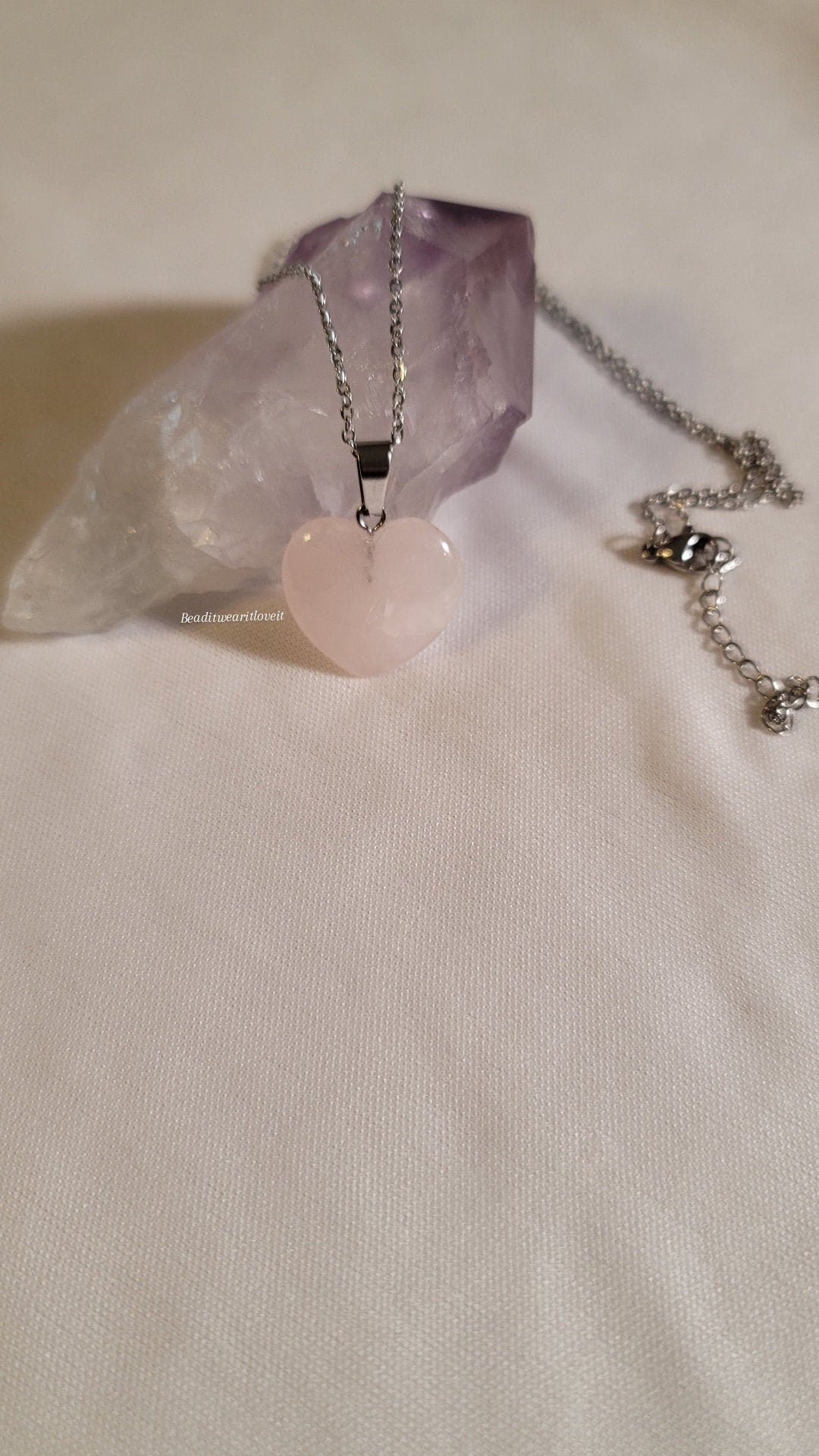 Rose Quartz Heart Pendant Necklace, Adjustable Crystal Necklace - Etsy