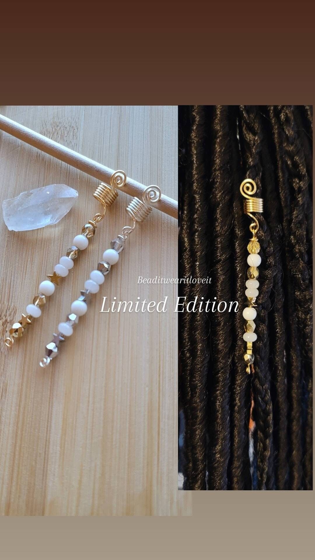 PRICE CUT White Jade Gemstone Dread Jewelry, Hematite Crystal Loc ...