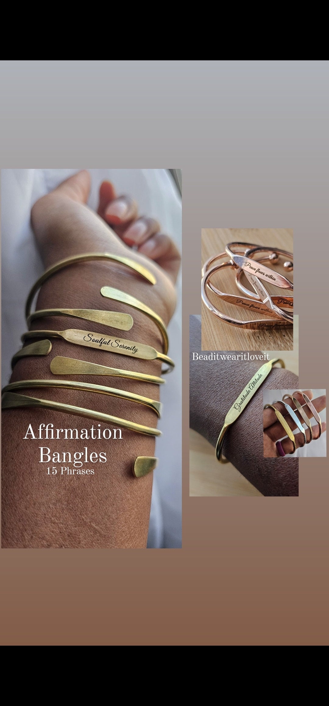 Affirmation Engraved African Brass Bangles, Spiritual Inspirational ...