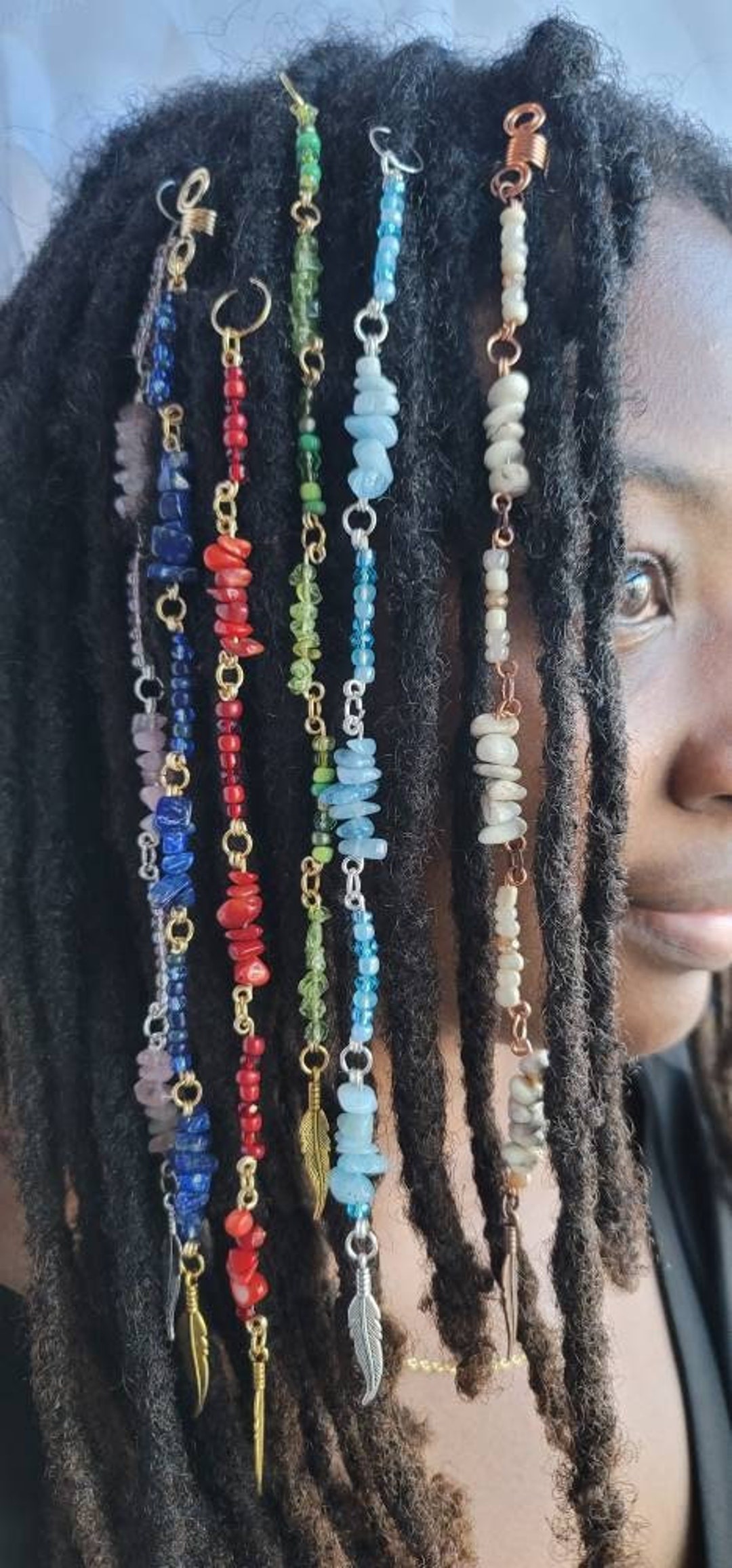 Chakra Loc Jewelry, Long Crystal Dreadlock Hair Accessories, Beaded ...