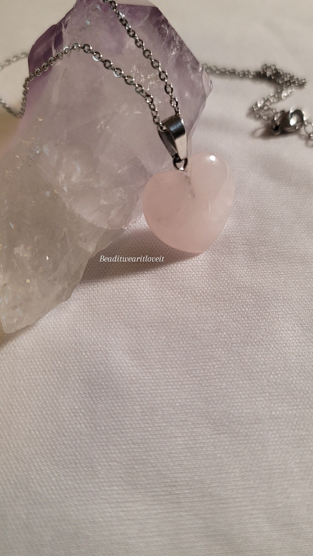 Rose Quartz Heart Pendant Necklace Adjustable Crystal | Etsy