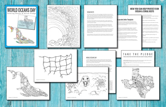 World Oceans Day Coloring Pages Marine Debris Awareness - Etsy