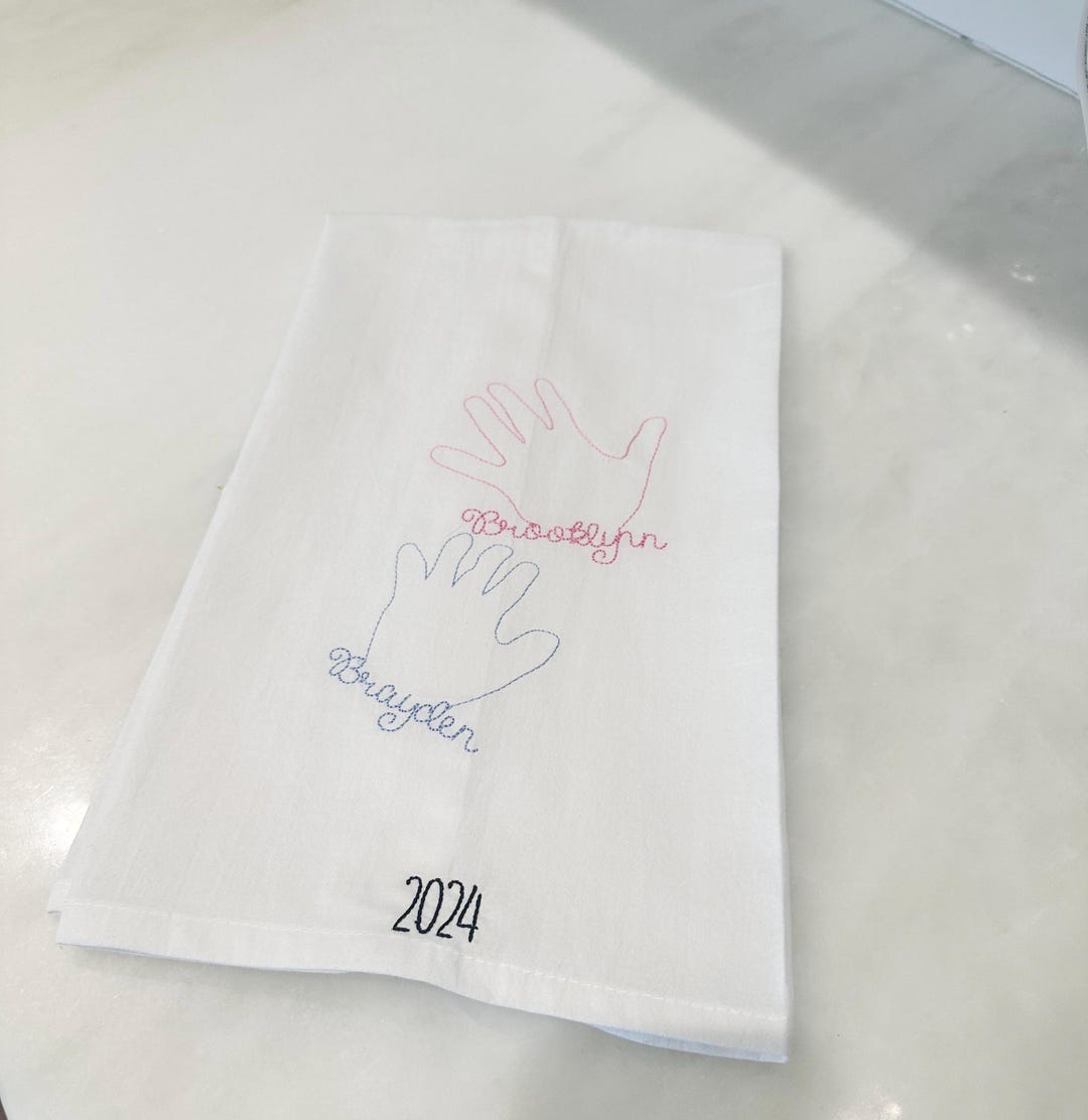Custom Handprint Embroidered Dish Towel, Embroidered Dish Towel ...