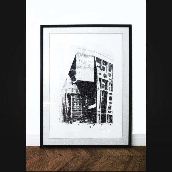 Brutalist Architecture Drawing. Ink Crayon and Acrylic Paint. - Etsy
