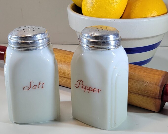 1940's Roman Arch White Milk Glass Salt and Pepper Shakers, Vintage ...