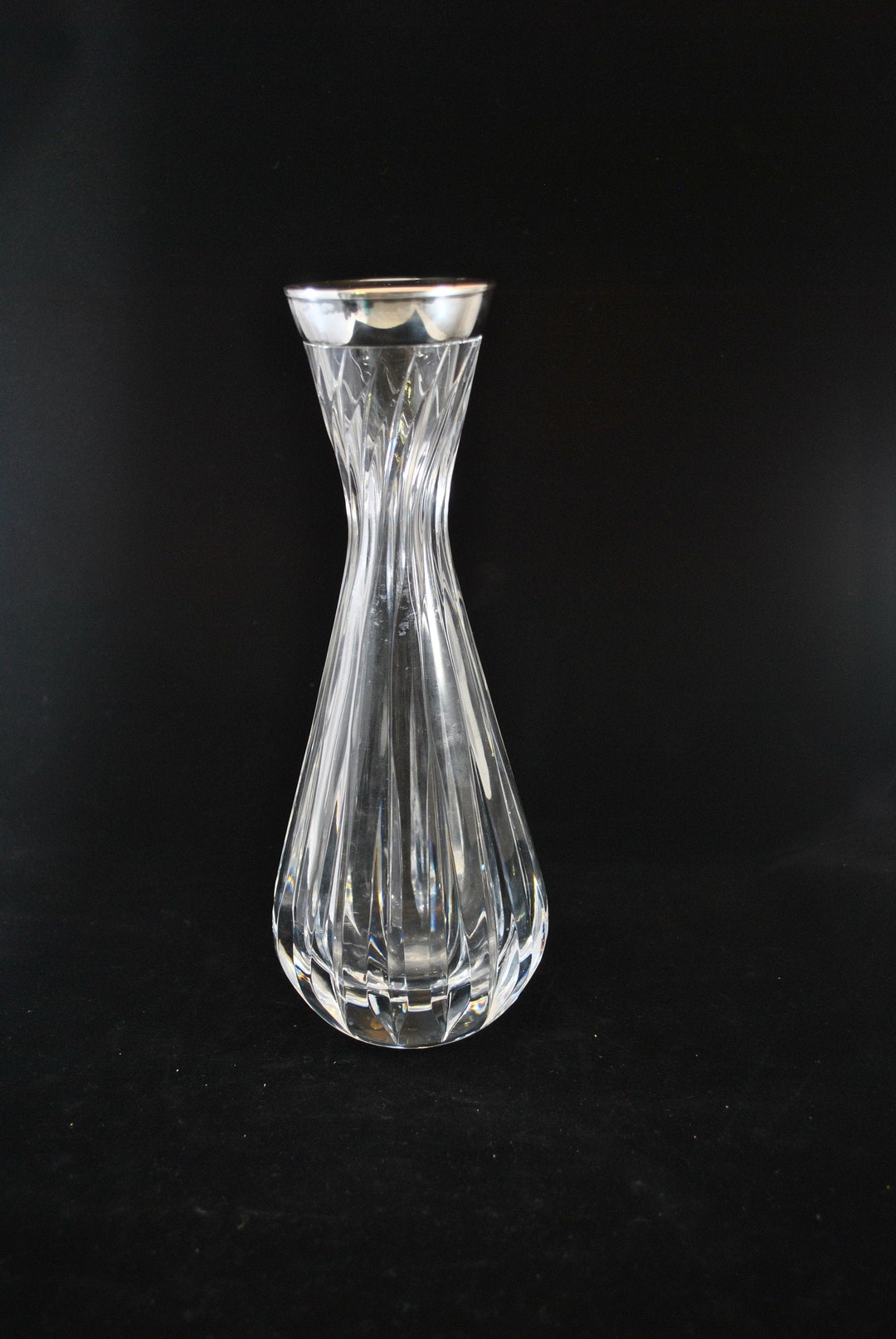 Gorgeous Lead Crystal Vase, Heavy, Large, Sterling Silver Top, Flower ...