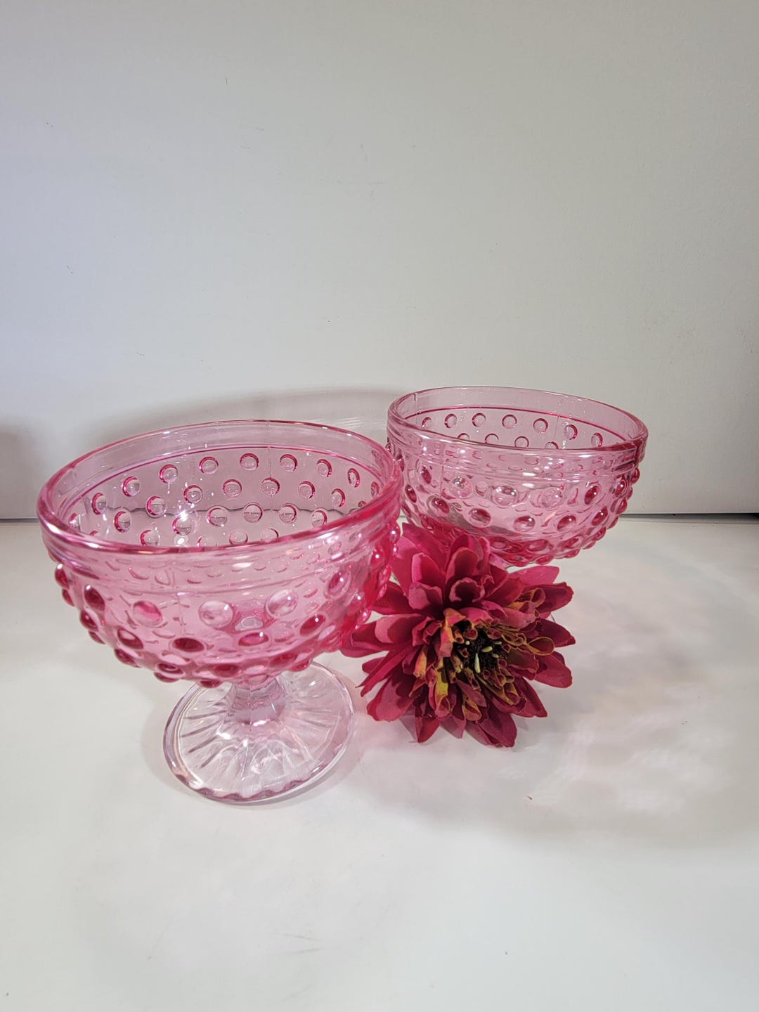 Raspberry Pink Hobnail Glass Goblets, L.E. Smith, Vintage Glassware ...