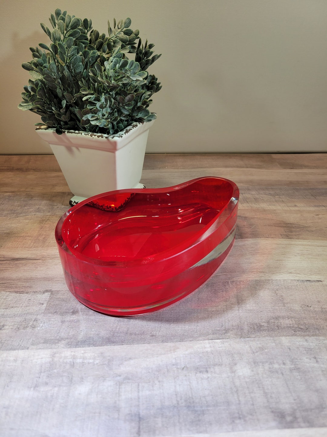 Lovely, Heavy, Red Glass Dish in a Kidney Shape, Serving Ware ...