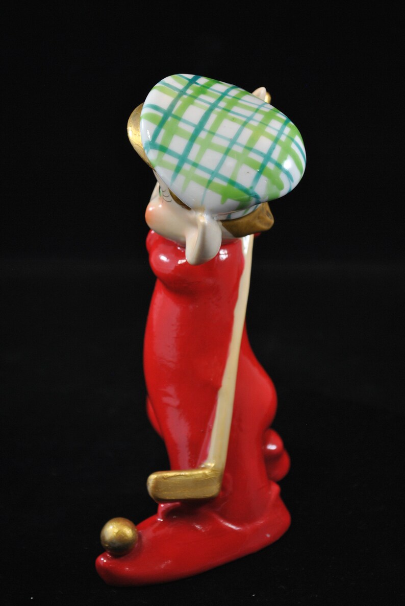 Large Golfing Elf Figurine, Red With Plaid Cap, Vintage, Ceramic, Pixie ...