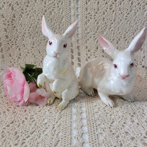 Set of 2 Lefton and Napco Rabbit Figurines, Easter, White and Pink ...