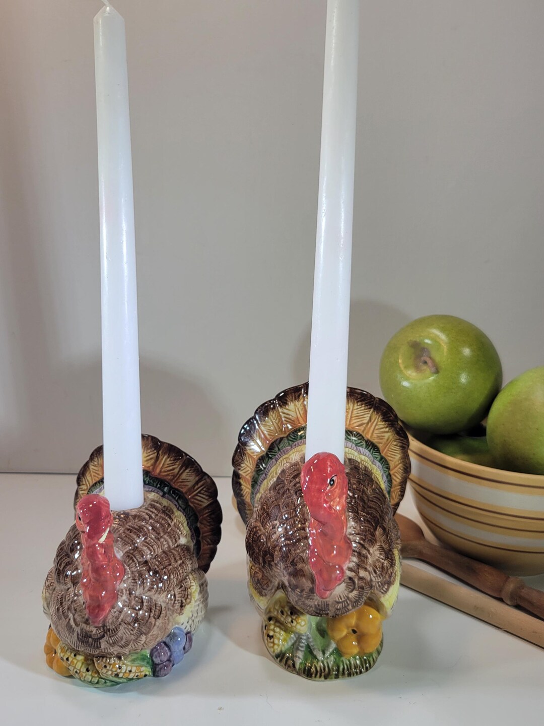 Thanksgiving Turkey Candle Holders, Ceramic, Fitz and Floyd, Vintage ...