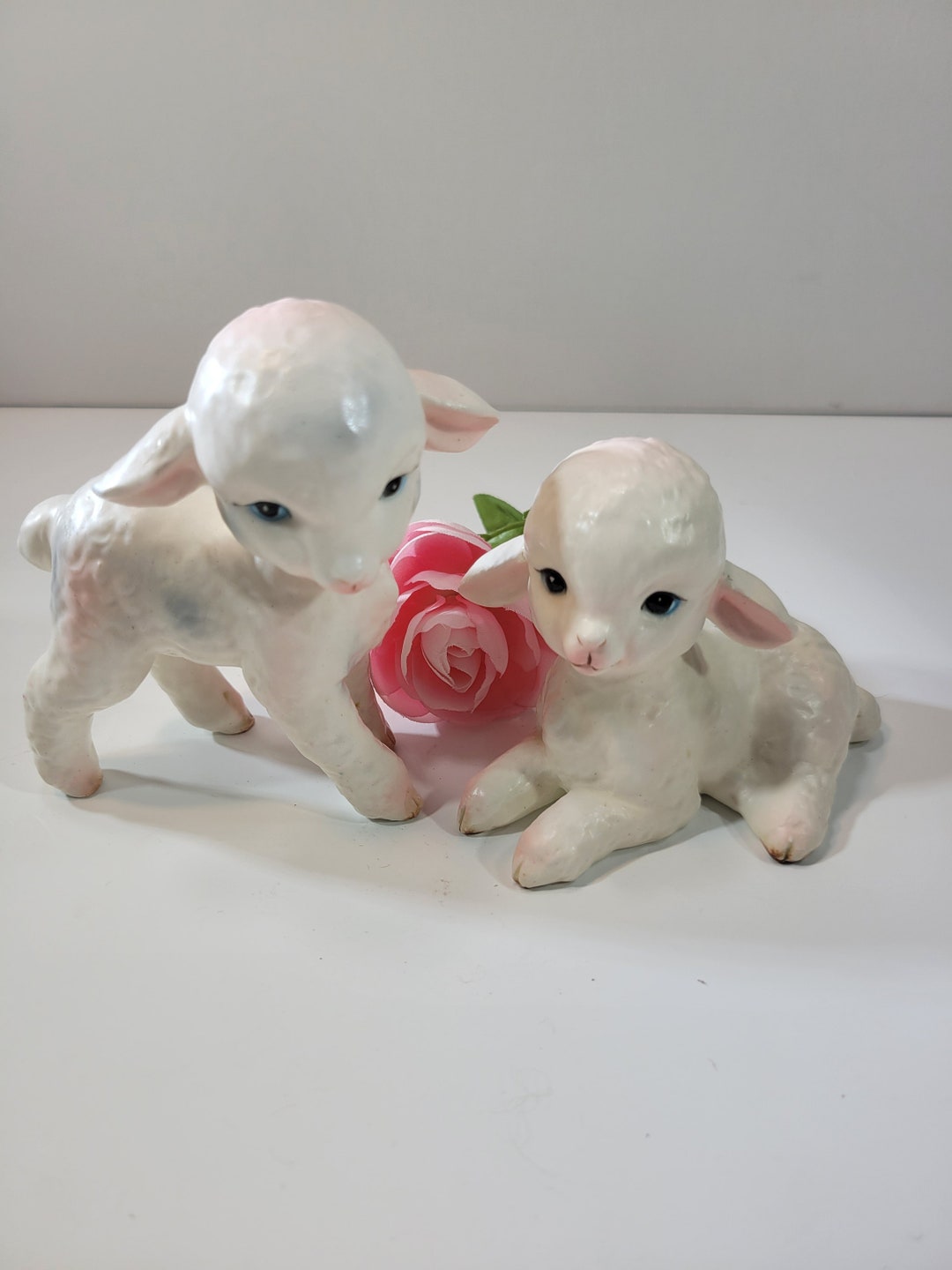 Charming Lefton, Pair of Ceramic Lambs for Easter, White Lamb Figurines ...