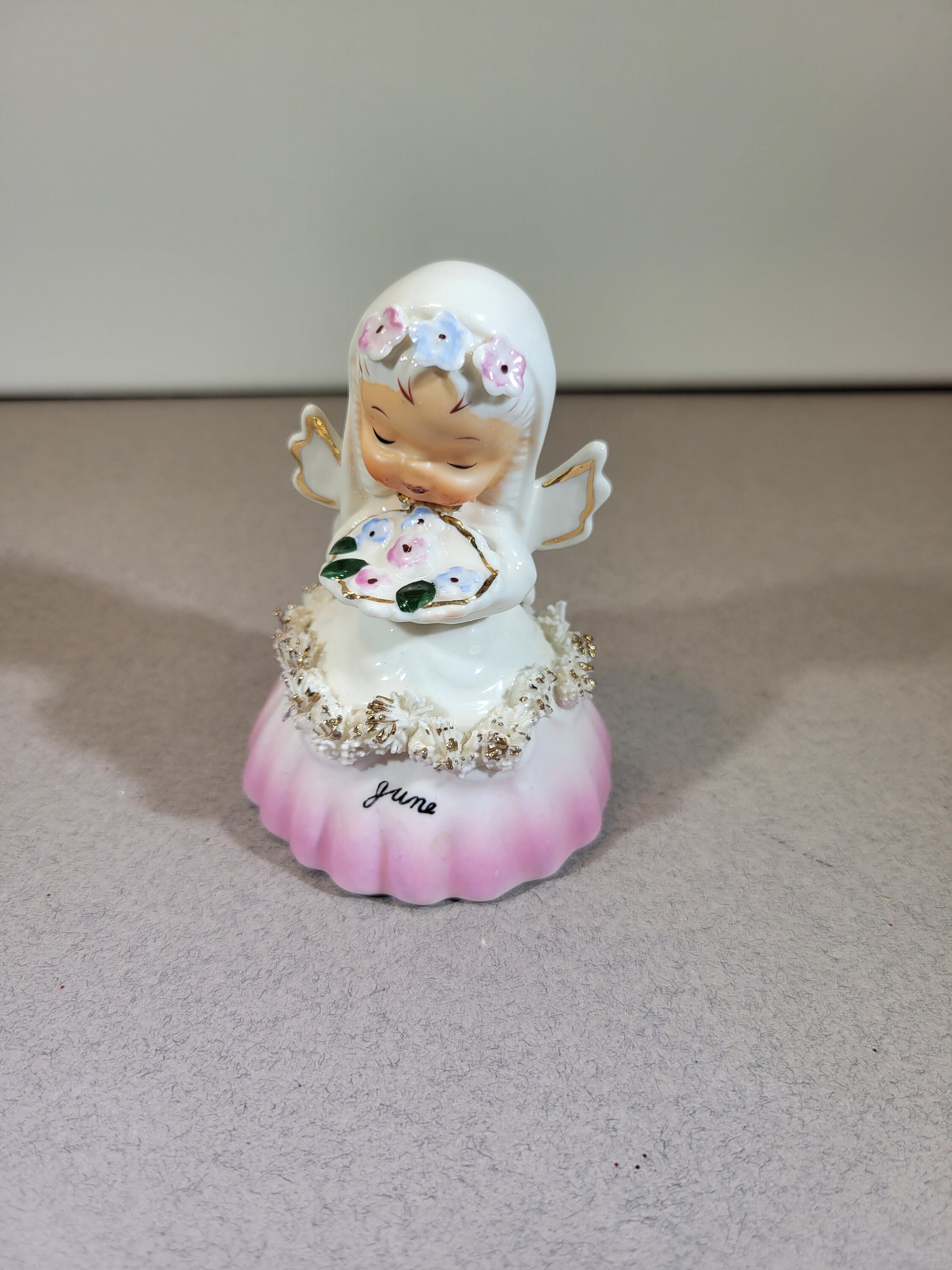 Napco June Bride Angel Bell, Wedding Figurine, Spaghetti Trim, Bride ...