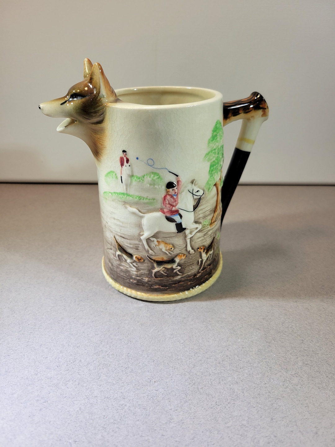 Marutomoware Fox Hunt Pitcher, Made in Japan, 1940's, Fox Head, Unique ...