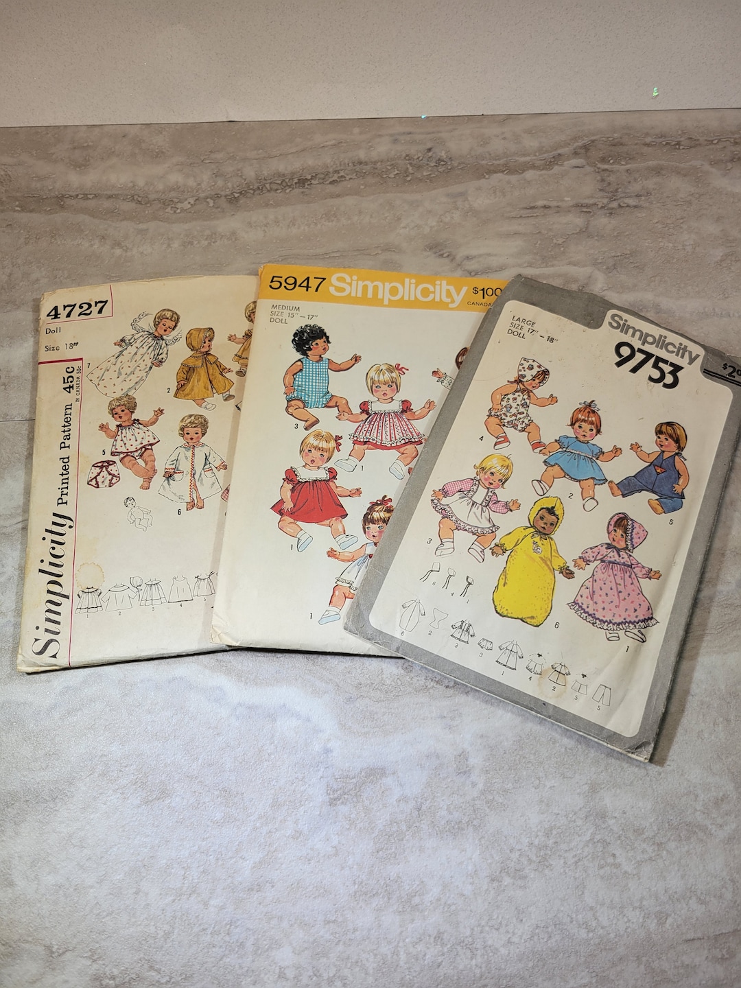 Simplicity Sewing Patterns for Baby Doll Clothes, 18" Dolls, Vintage ...