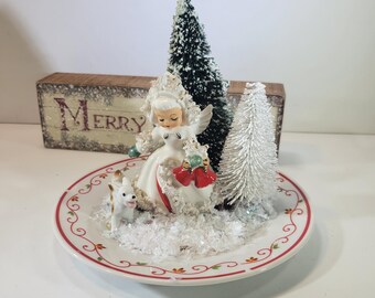 Beautiful Holt Howard Vintage Angel Plays With Her Dog in the Snow ...