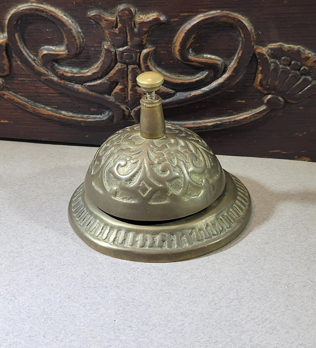 Antique Ornate Brass Desk Bell, Works Well, Embossed Hotel Bell - Etsy