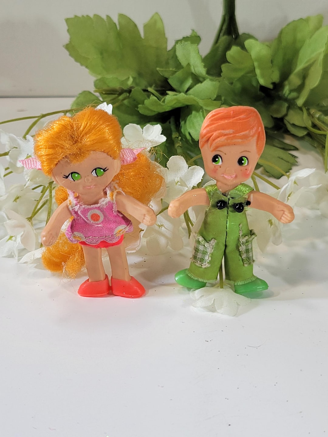 Boy and Girl Ideal Toy Co. Flatsy Dolls, Boy in Green, Girl in Pink ...